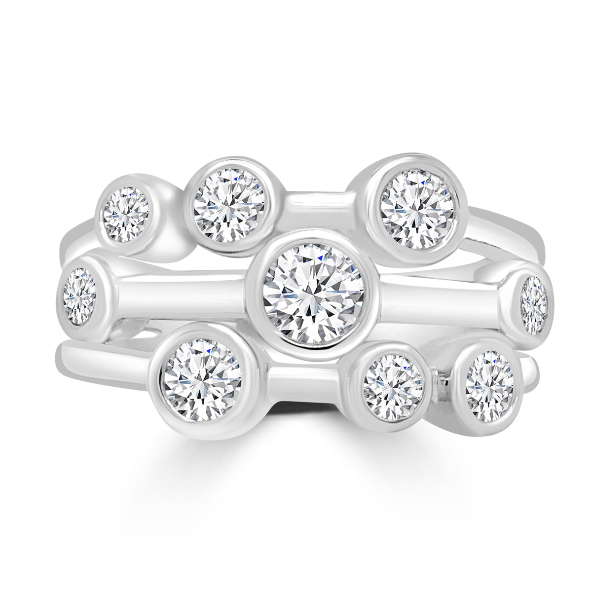 Platinum Three Row Split Bubble Diamond Ring, 1.00ct | Diamond & Platinum Jewellery | Jack ...