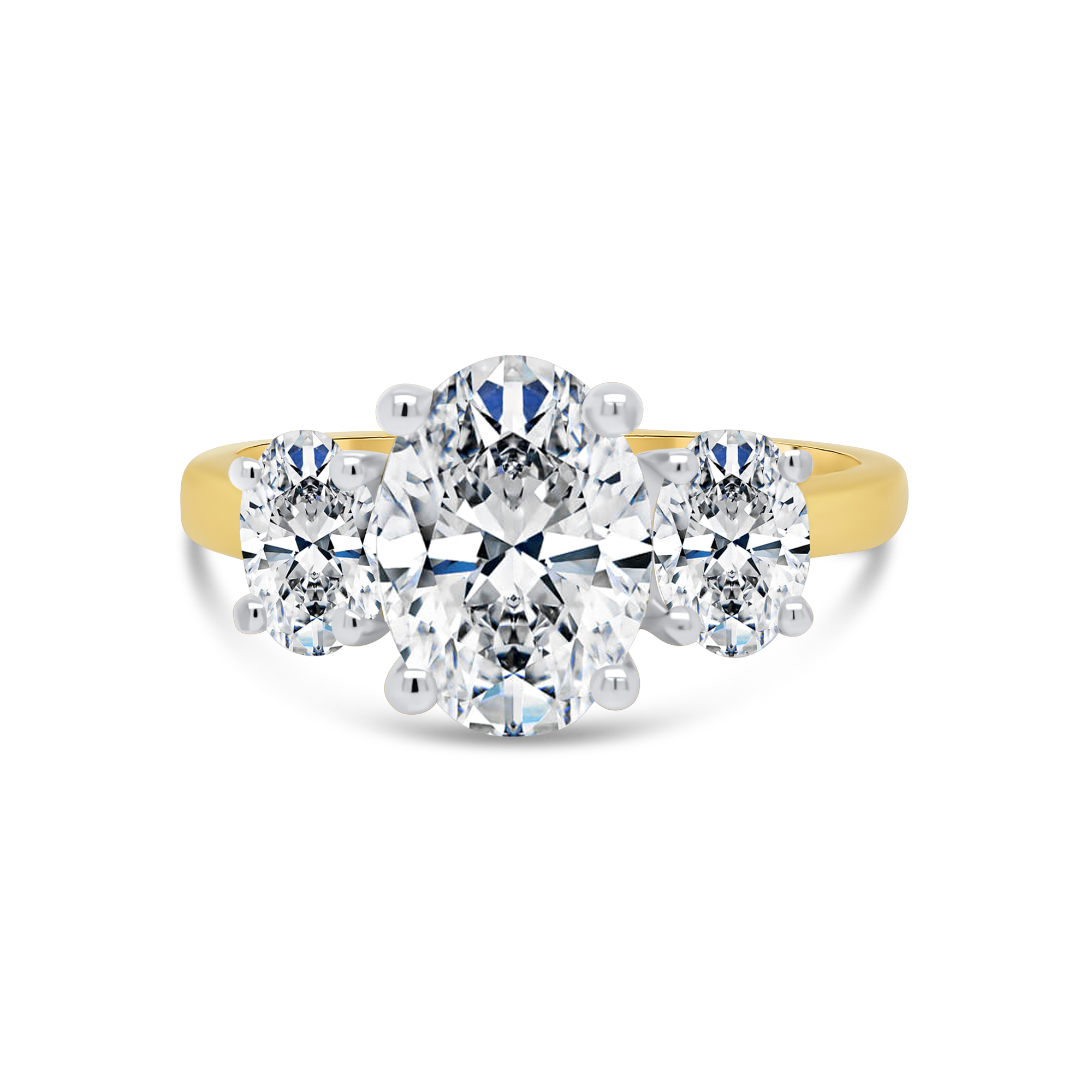 Laboratory Grown, Oval Three Diamond, 18ct Yellow Gold Ring, 2.36ct ...