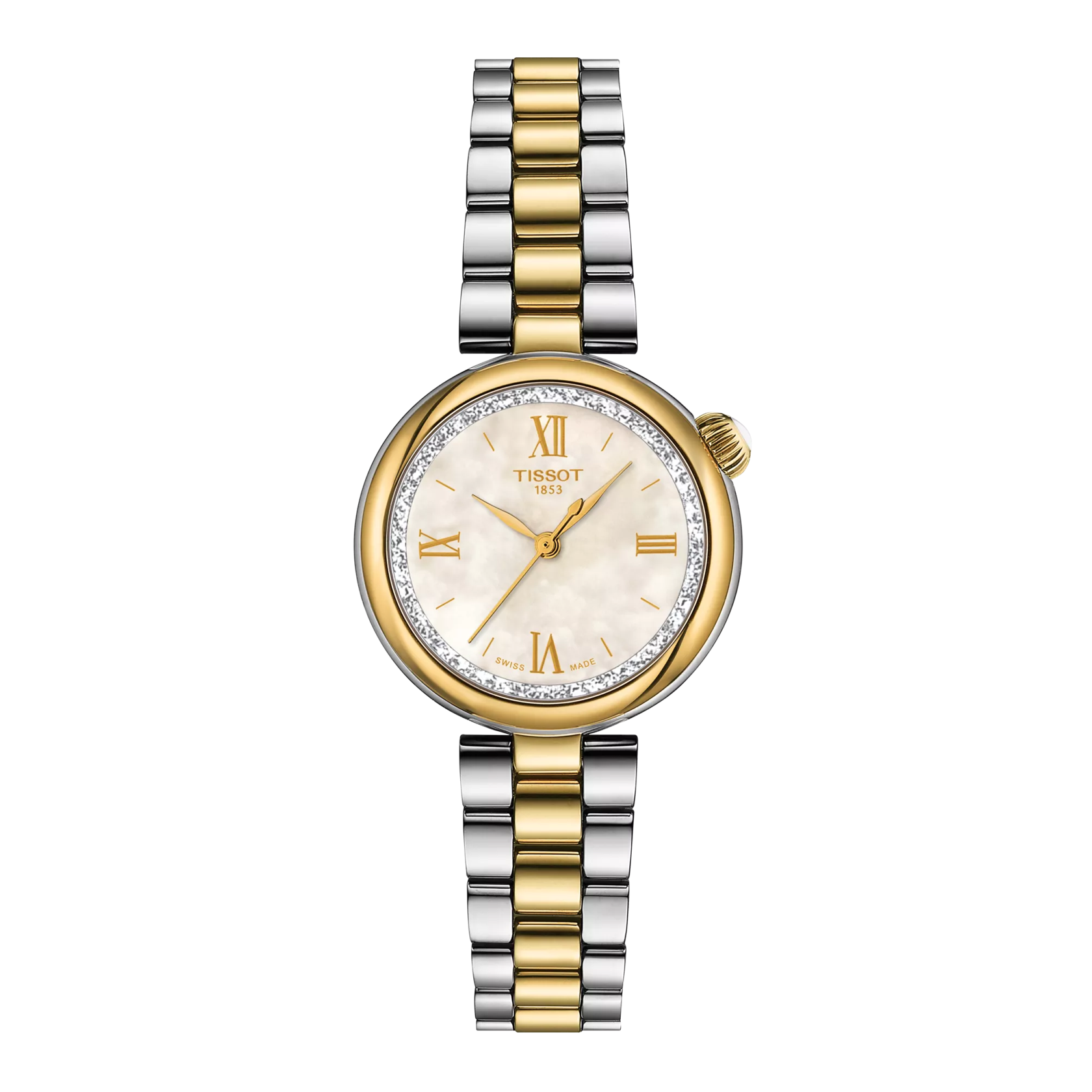 Tissot 28mm Desir, Yellow & Silver Tone Mother of Pearl Dial, Ladies ...