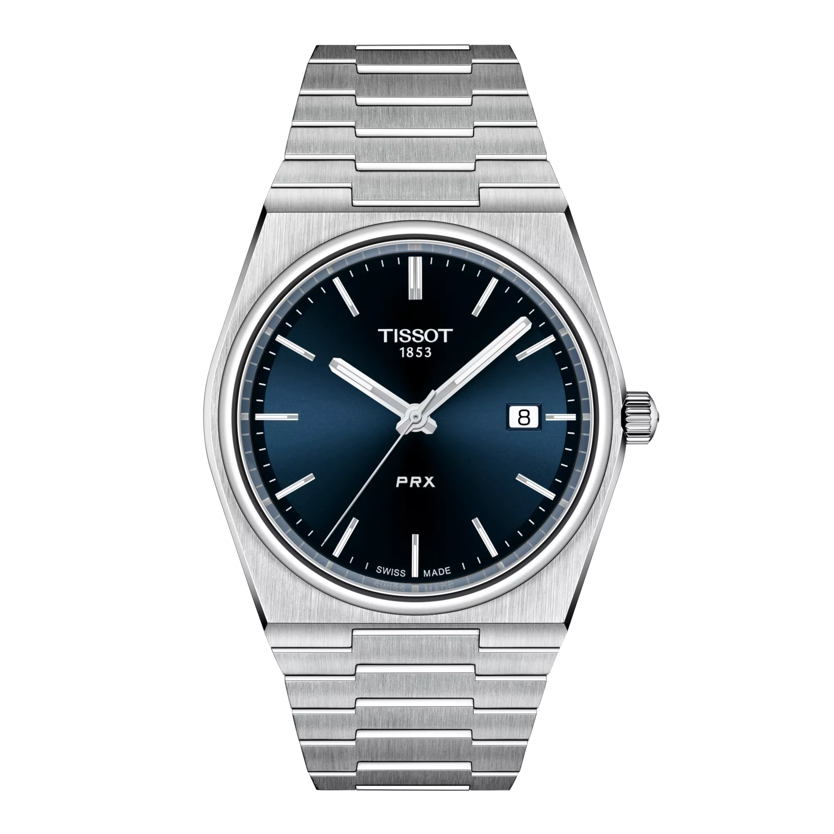 Tissot 40mm Silver Tone PRX, Blue & Date Dial, Gents Bracelet Watch ...
