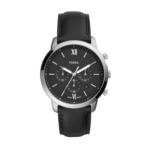 Fossil 44mm Neutra Chronograph Black Leather Strap Watch | Official ...