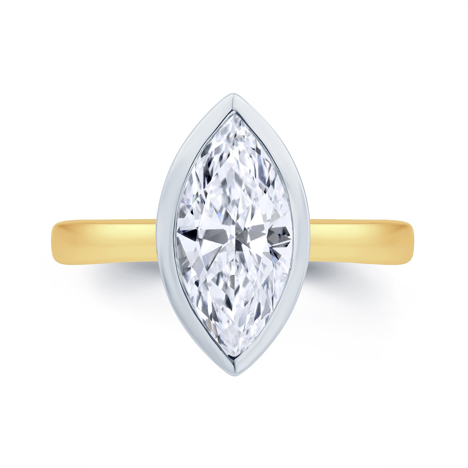Laboratory Grown Diamond Marquise Rub Over Diamond 18ct Yellow Gold ...